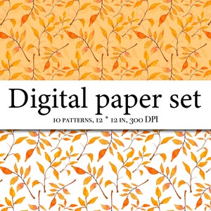 Watercolor Fall Leaves Digital Paper - Autumn Pattern - Rustic ...