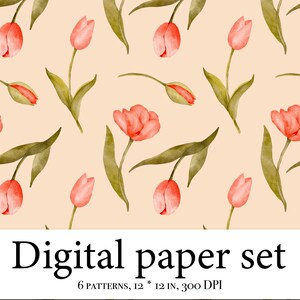 Watercolor Tulips Digital Paper, Tulips Seamless Pattern, Spring ...