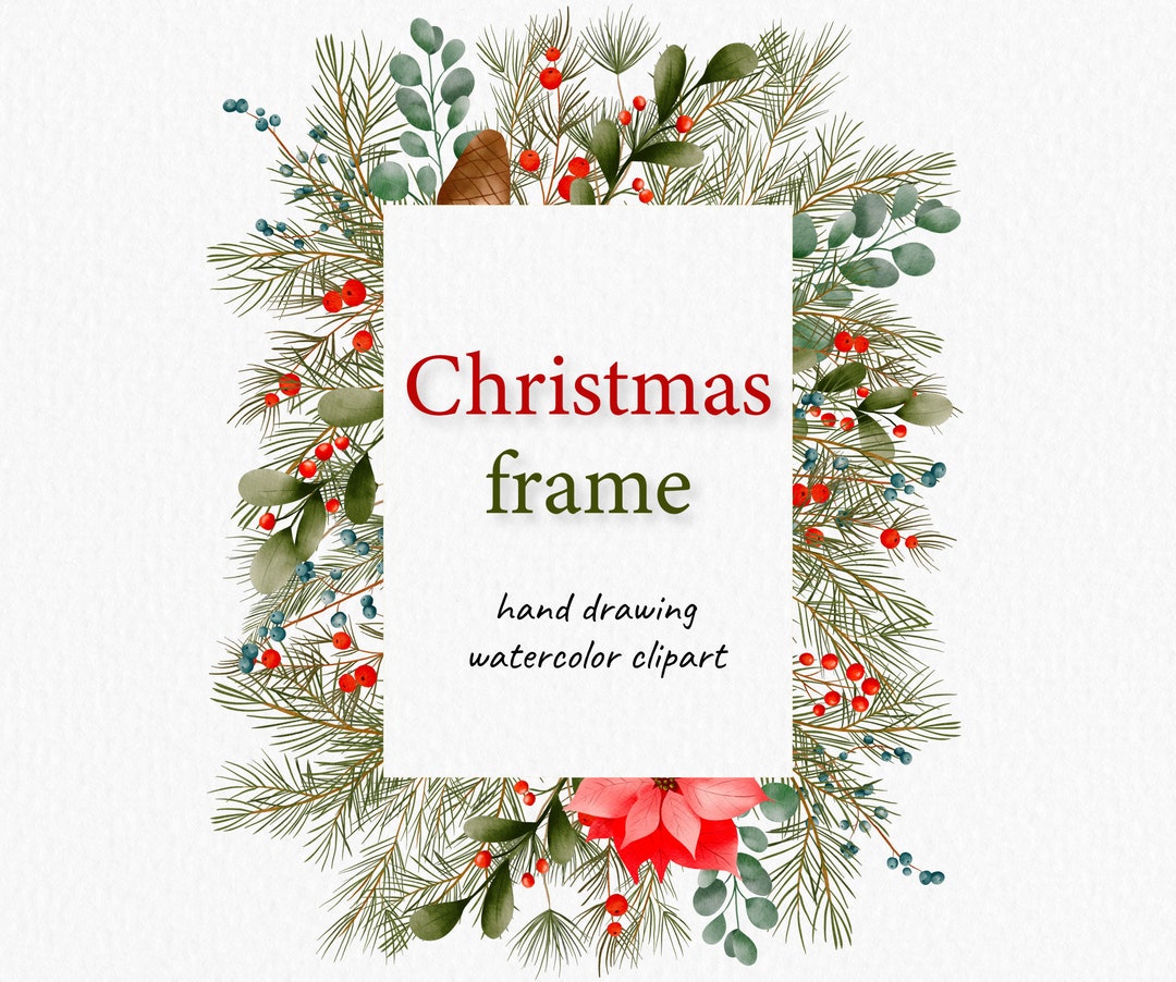 Watercolor Christmas Clipart - Christmas Frame Clip Art - Greeting ...