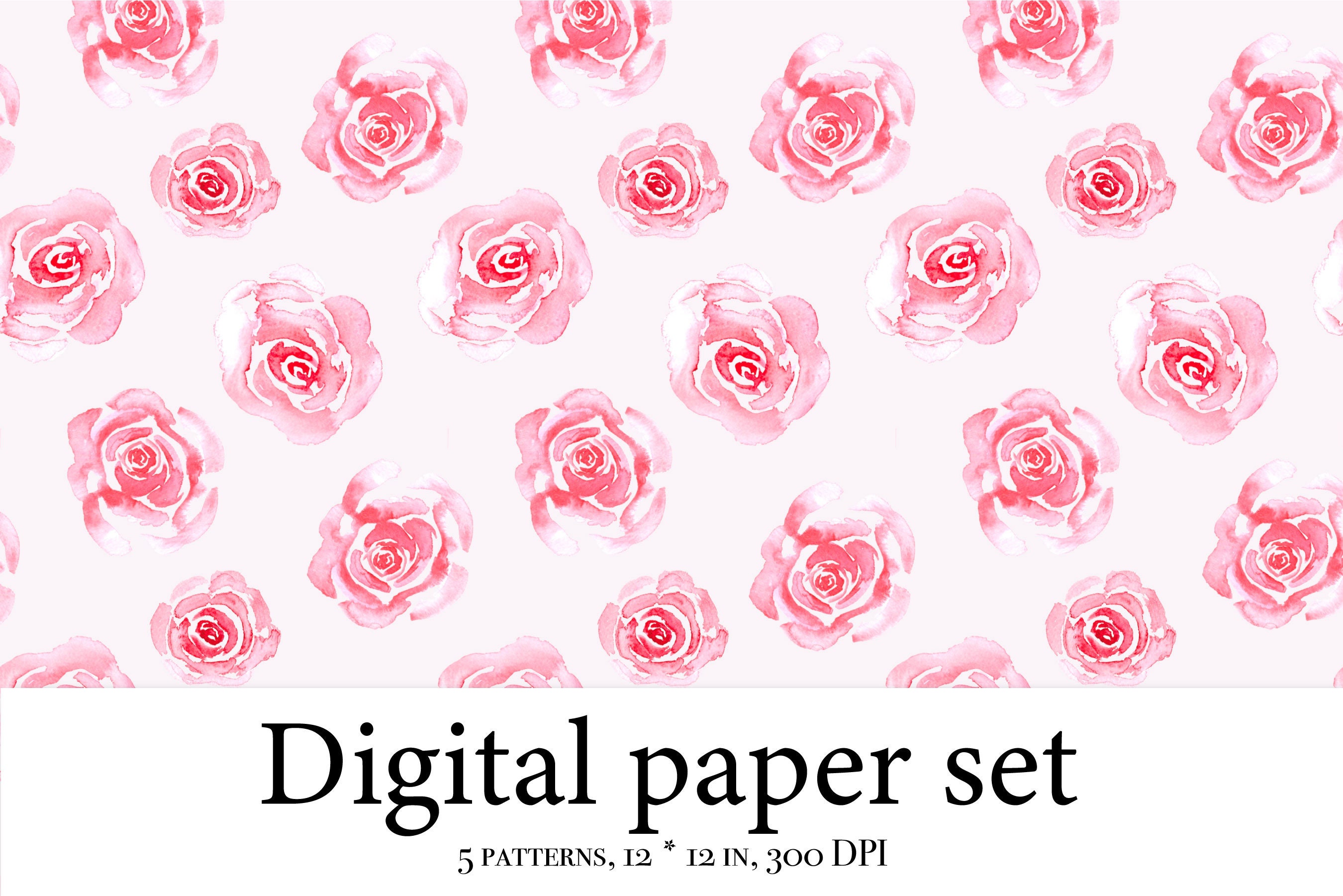 Watercolor Digital Paper Pack Pink Roses Scrapbook Roses - Etsy