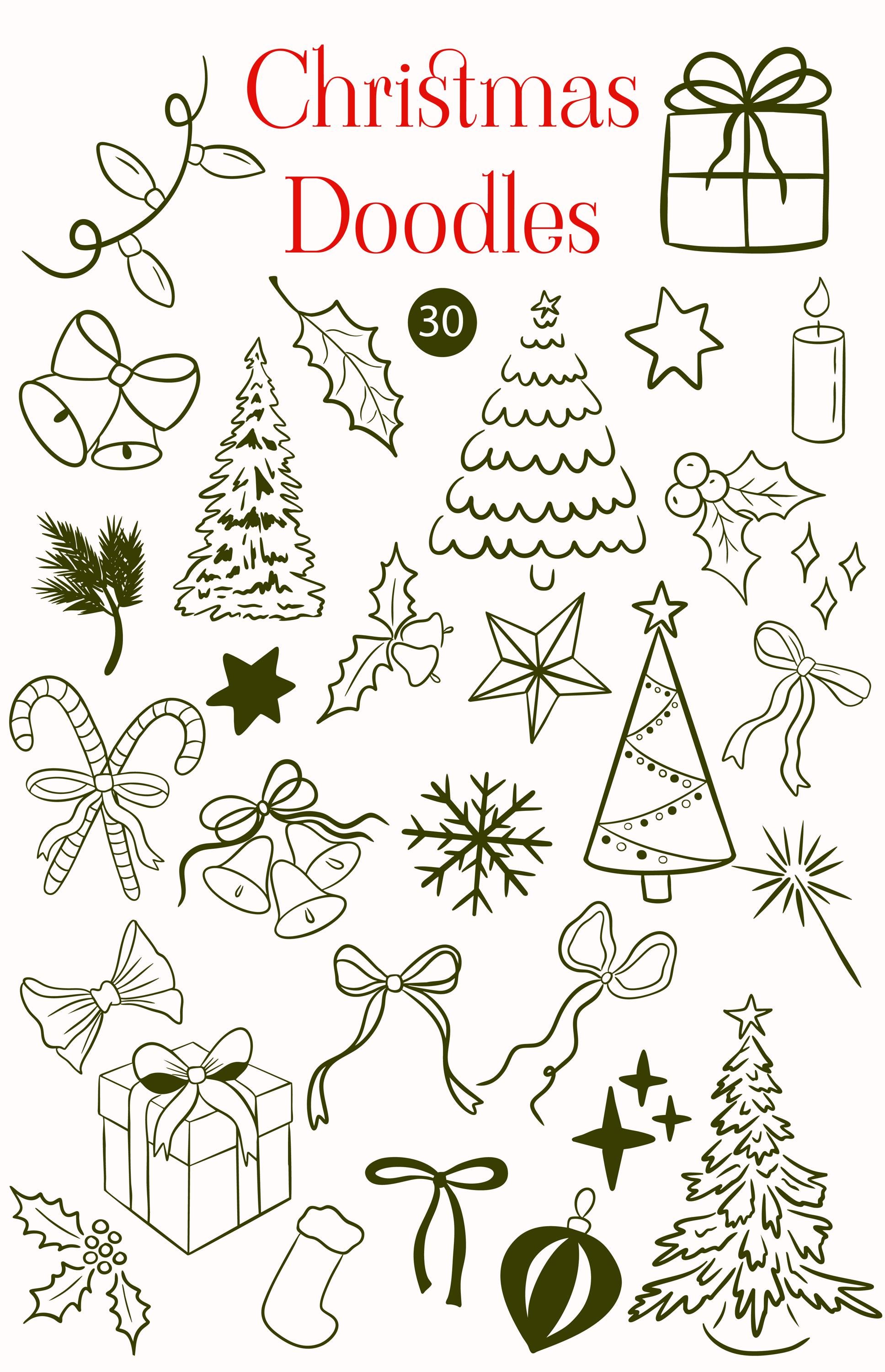 Christmas Doodles Clipart Collection – Hand-drawn Holiday Icons in Png ...