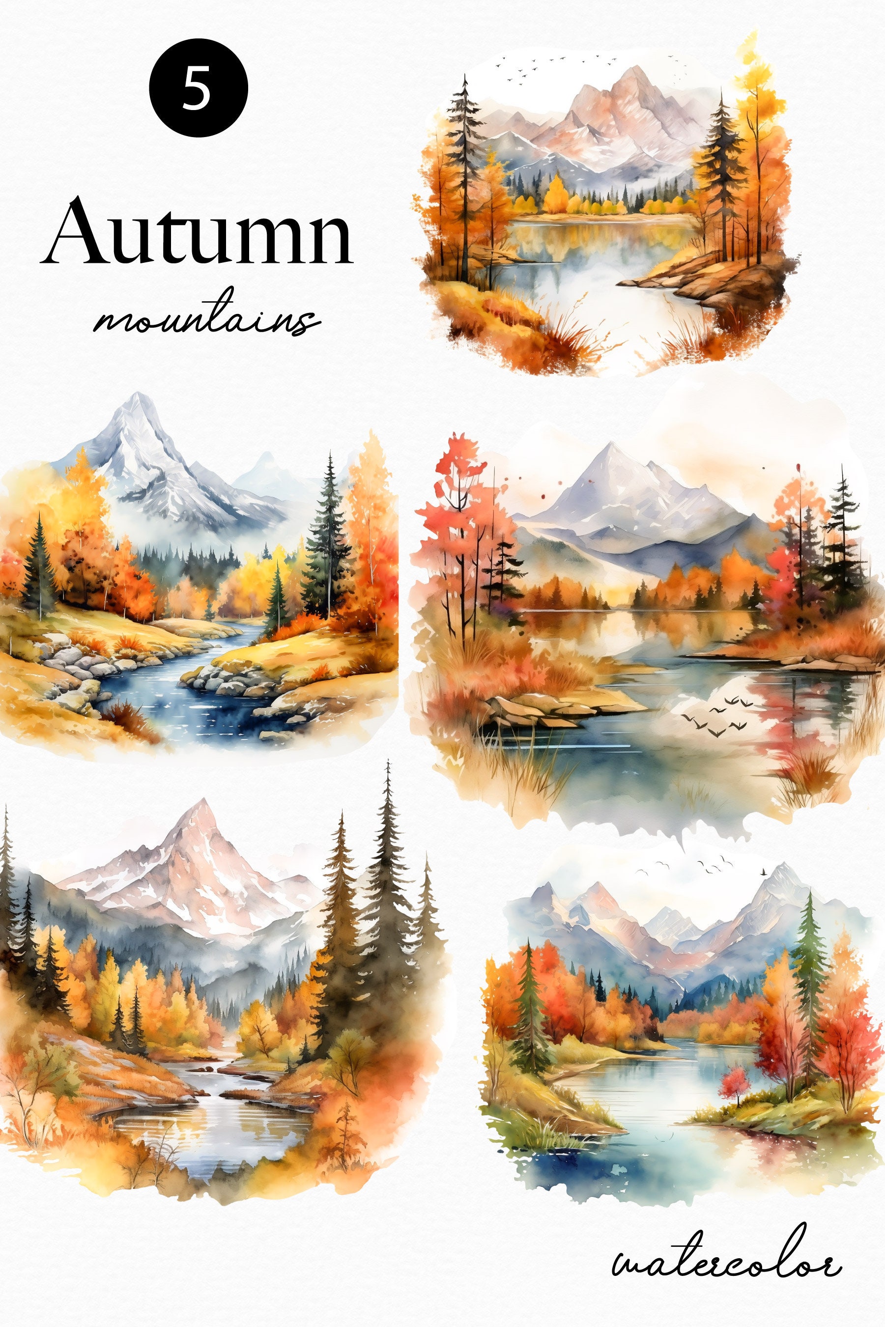 Watercolor Fall Clipart - Watercolor Autumn Nature Scenery Background ...