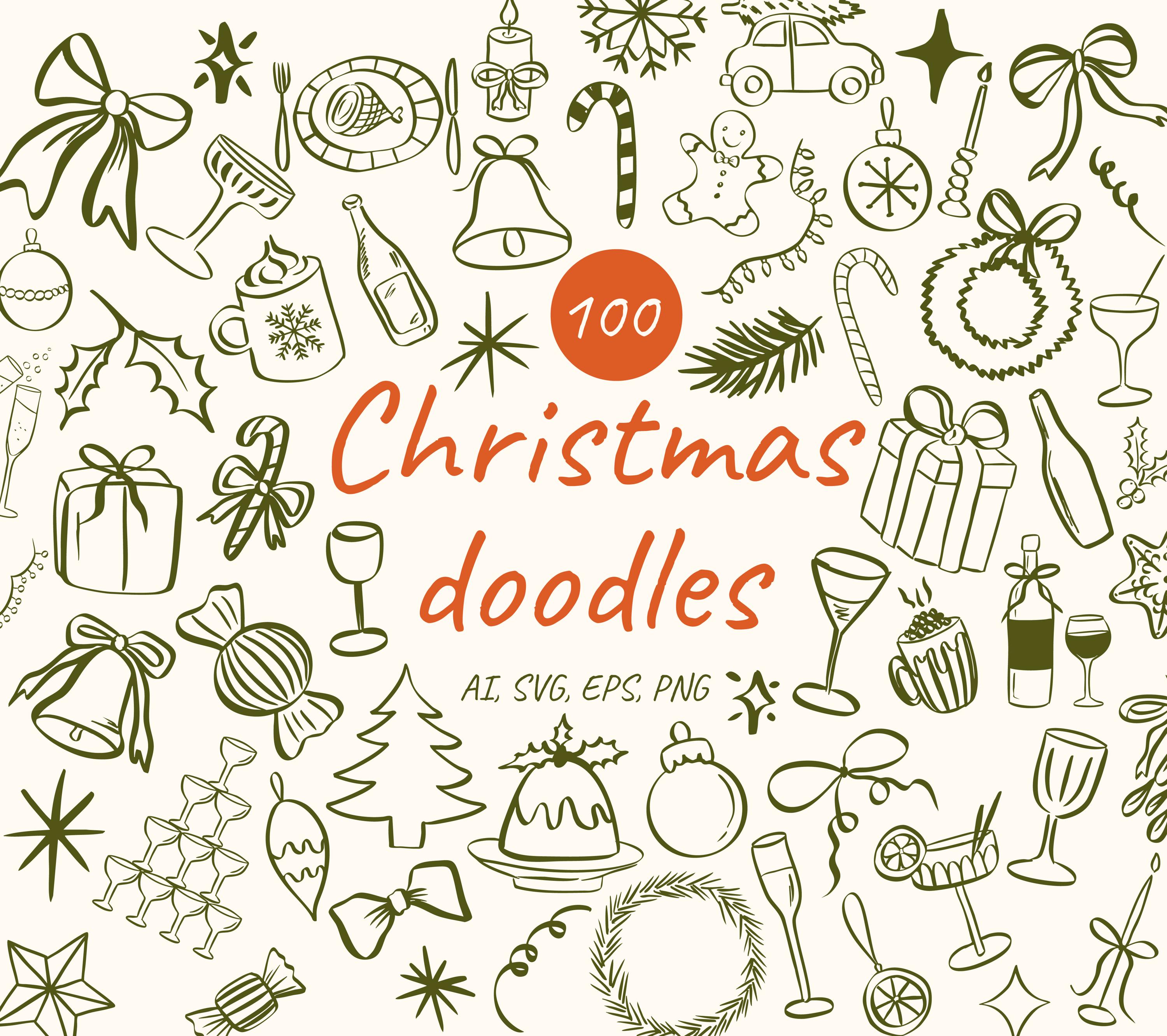 Christmas Doodles Clipart Collection – Hand-drawn Holiday Icons in Png ...