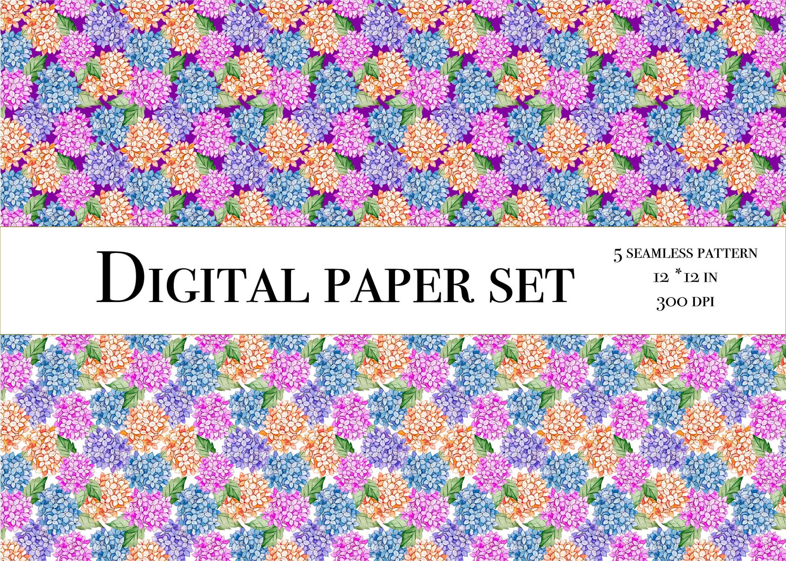 Watercolor Digital Paper Pack, Hydrangea Scrapbook, Hydrangea Seamless ...