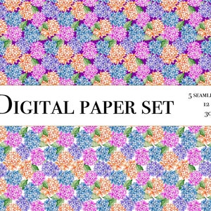 Watercolor Digital Paper Pack, Hydrangea Scrapbook, Hydrangea Seamless ...