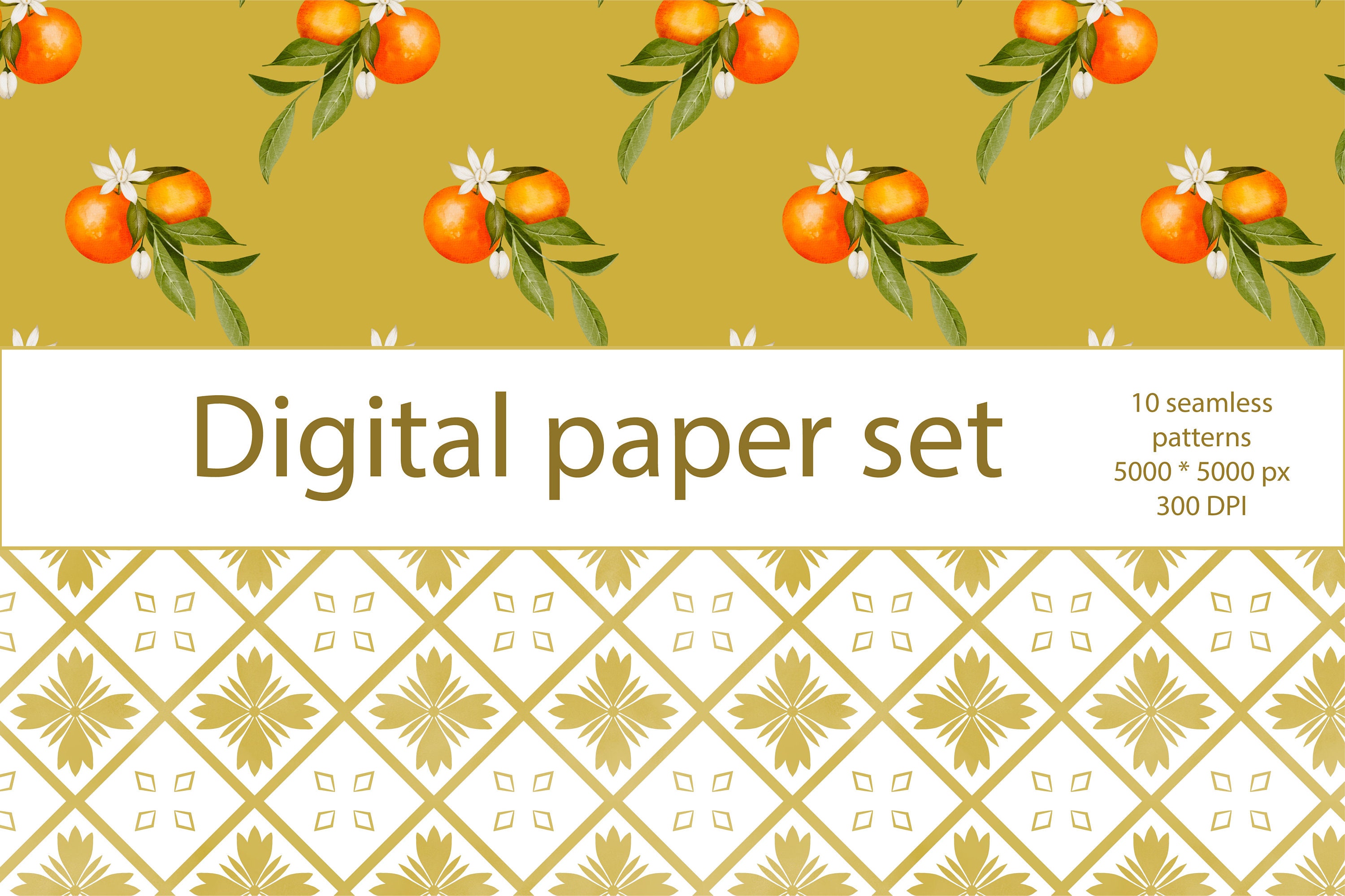 Patterns Clipart Watercolor Orange Digital Paper Set Seamless Pattern ...