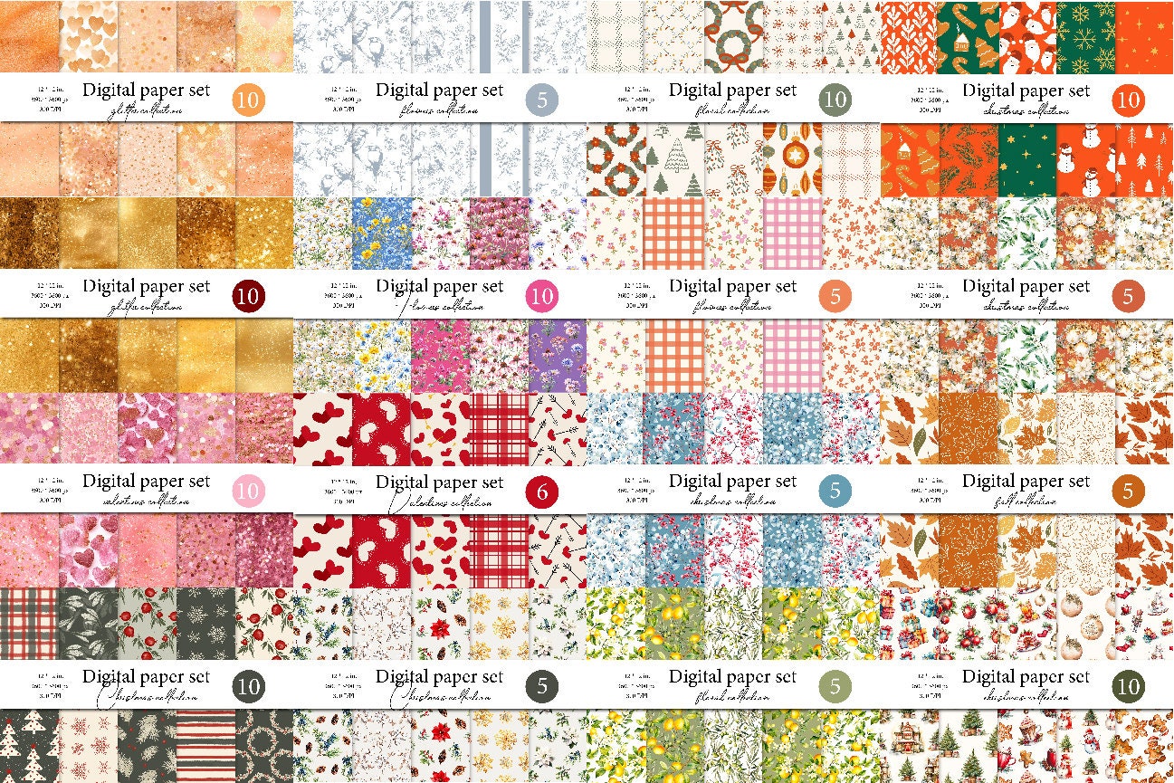 Digital Paper Bundle Seamless Patterns Printable Scrapbook Digital ...