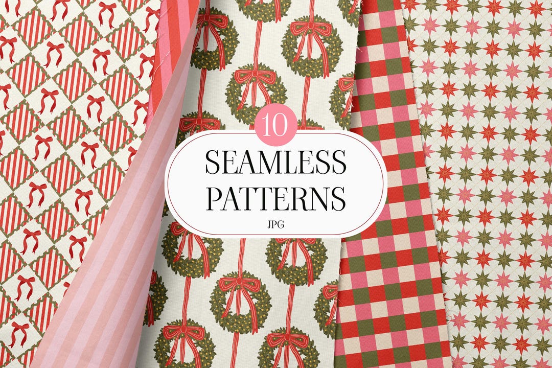 Christmas Seamless Pattern Bundle, 10 Festive Digital Papers, Red Green ...