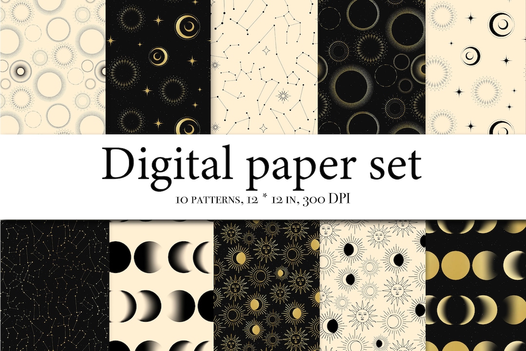 Digital Paper Celestial - Scrapbook Papers - Seamless Patterns ...