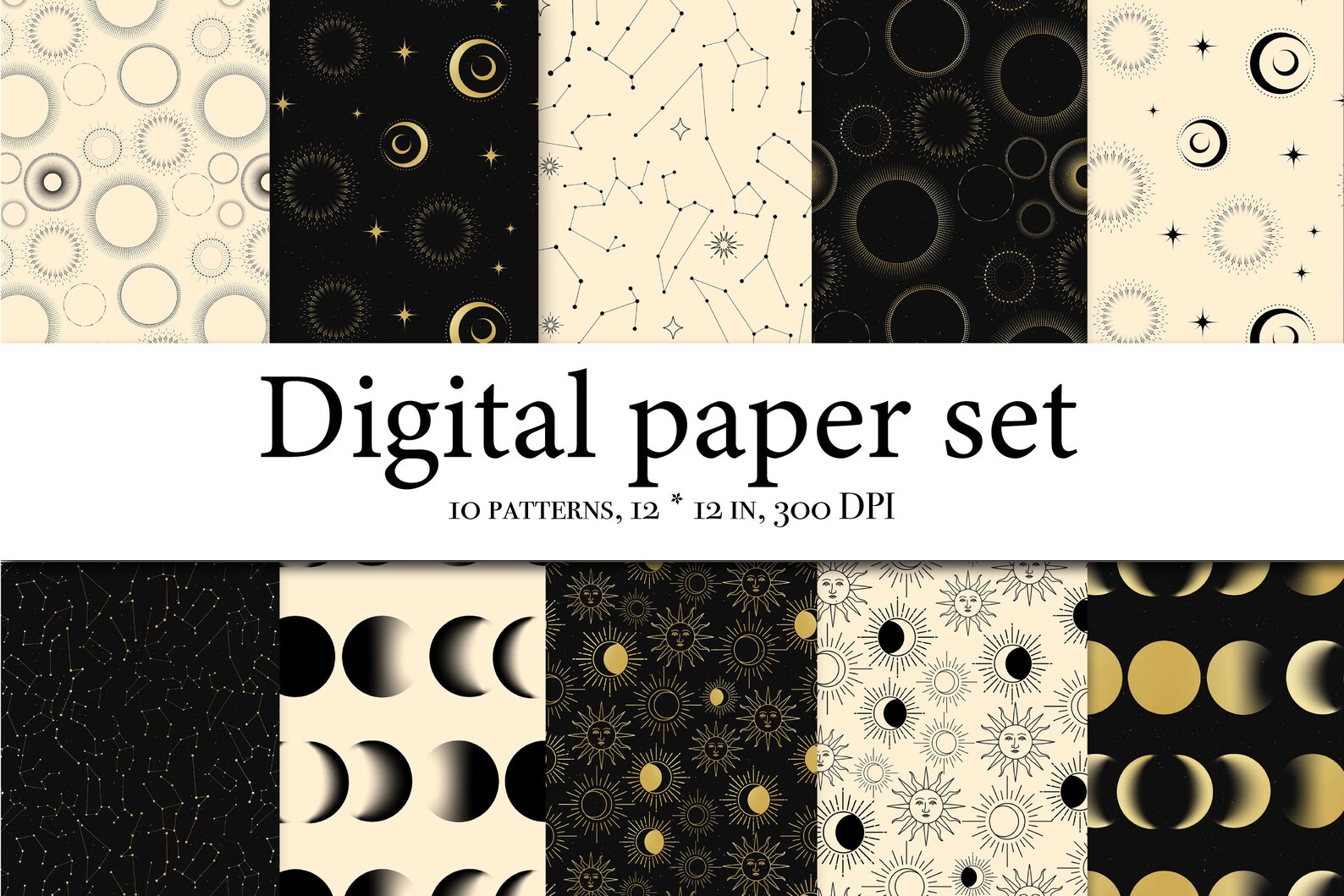 Digital Paper Celestial Scrapbook Papers Seamless Patterns Pattern ...