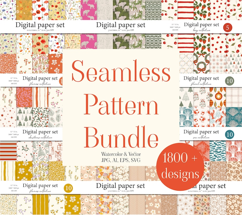 Digital Paper Bundle Seamless Patterns Printable Scrapbook Digital ...
