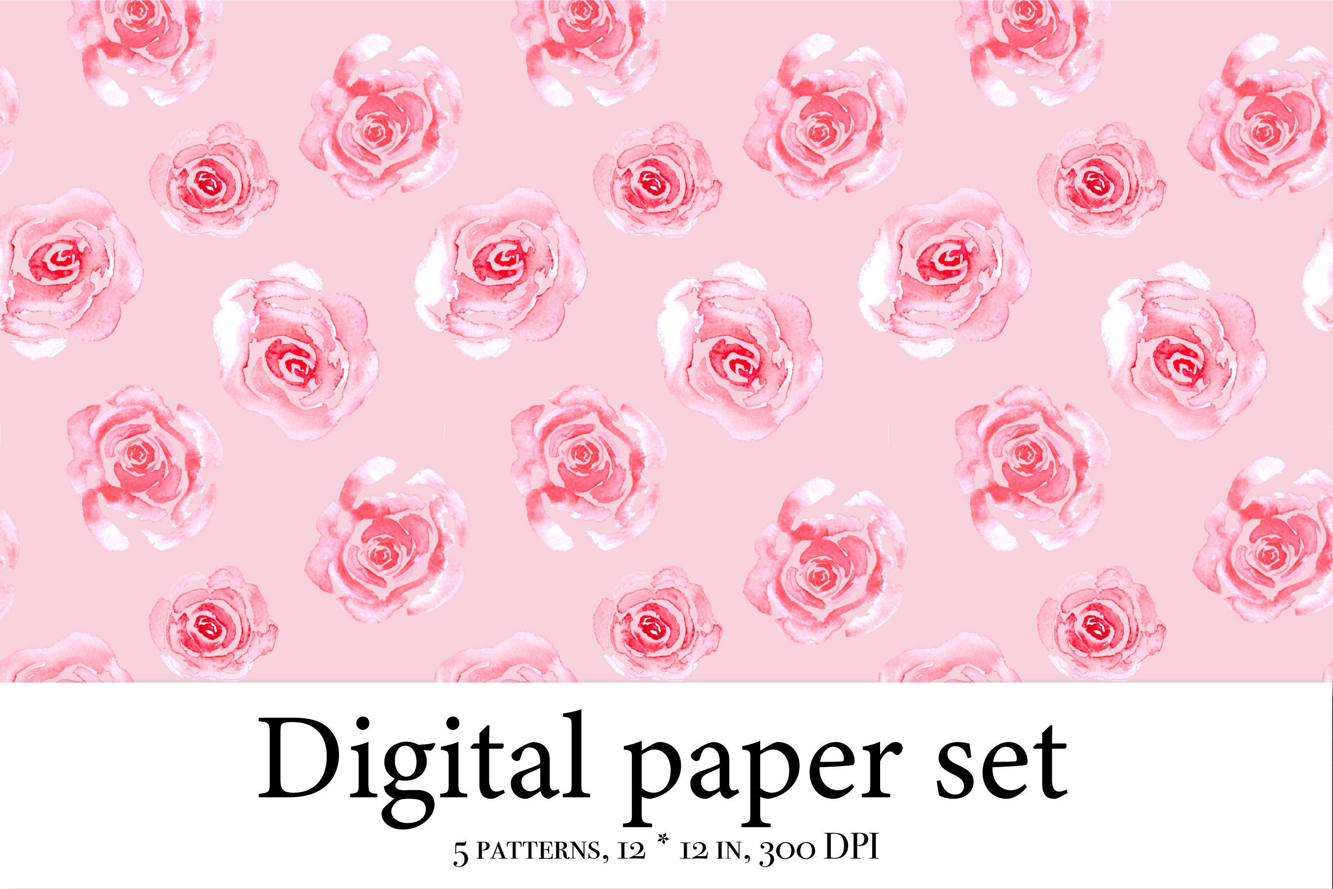 Watercolor Digital Paper Pack Pink Roses Scrapbook Roses - Etsy