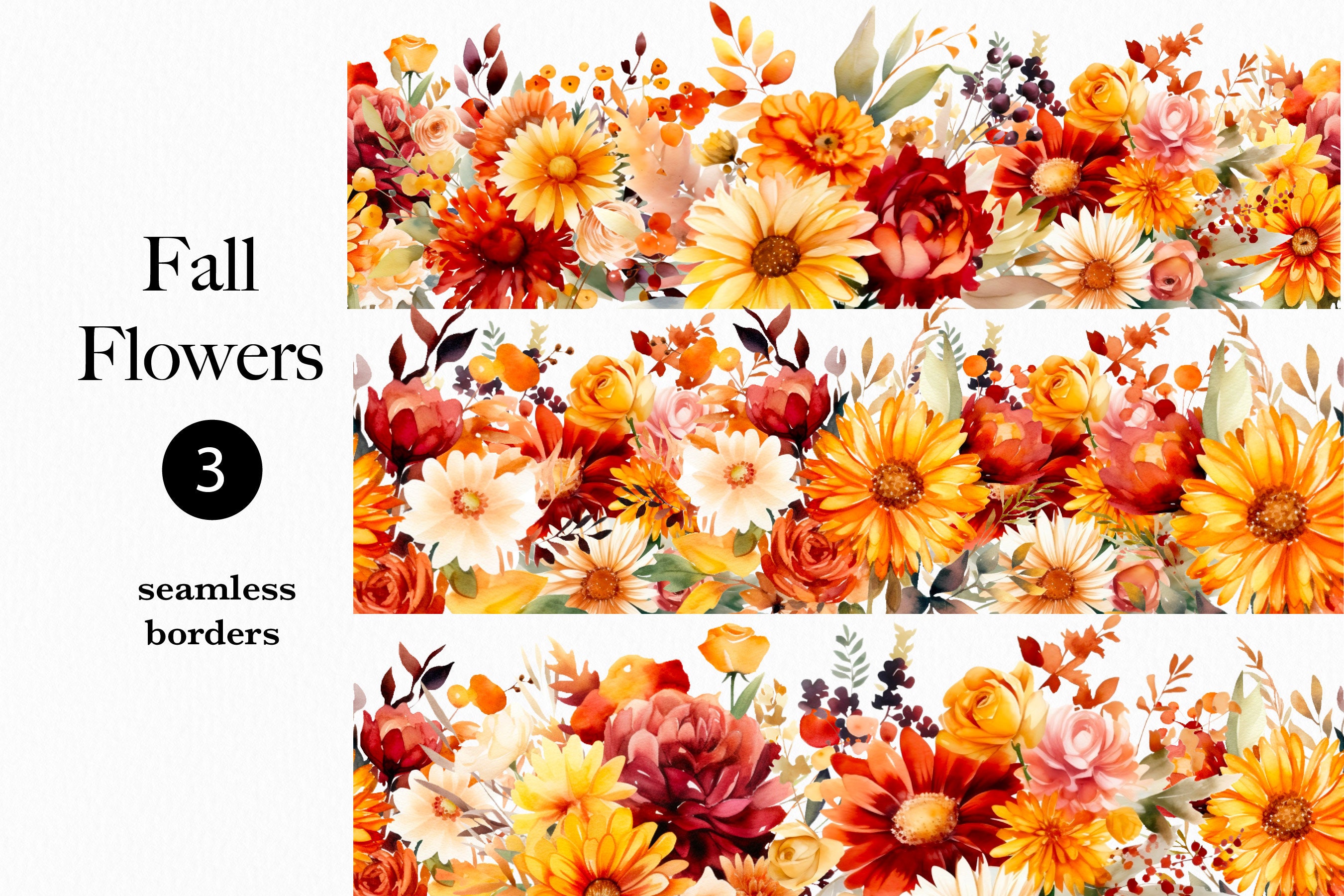 Watercolor Fall Seamless Border - Fall Clipart - Fall Bouquets Clipart ...