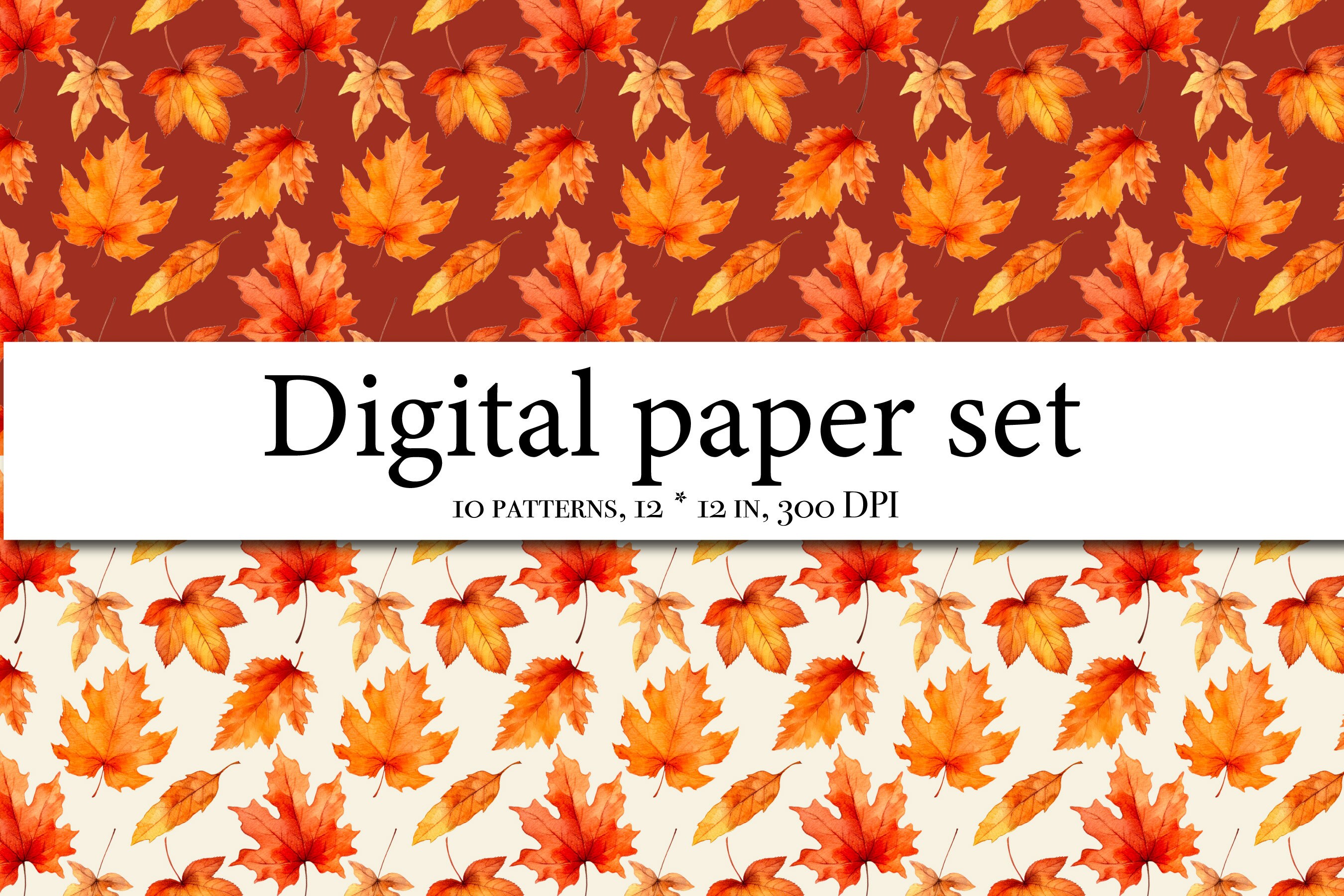 Watercolor Fall Leaves Digital Paper Autumn Pattern Rustic - Etsy