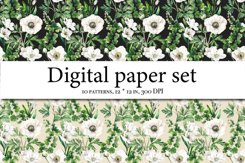 Botanical Seamless Pattern Flowers Digital Paper Printable Paper Set ...