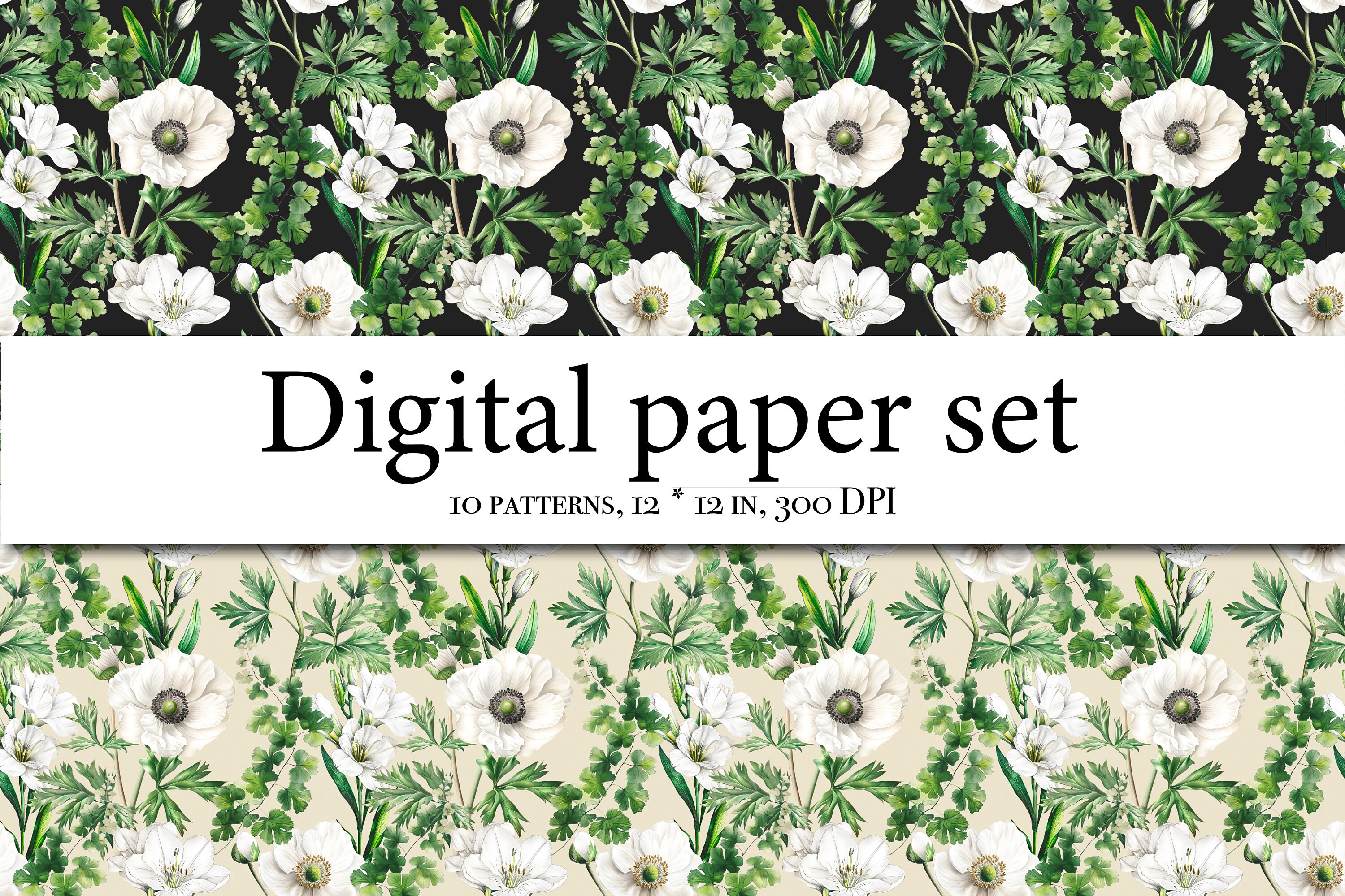 Botanical Seamless Pattern Flowers Digital Paper Printable Paper Set ...