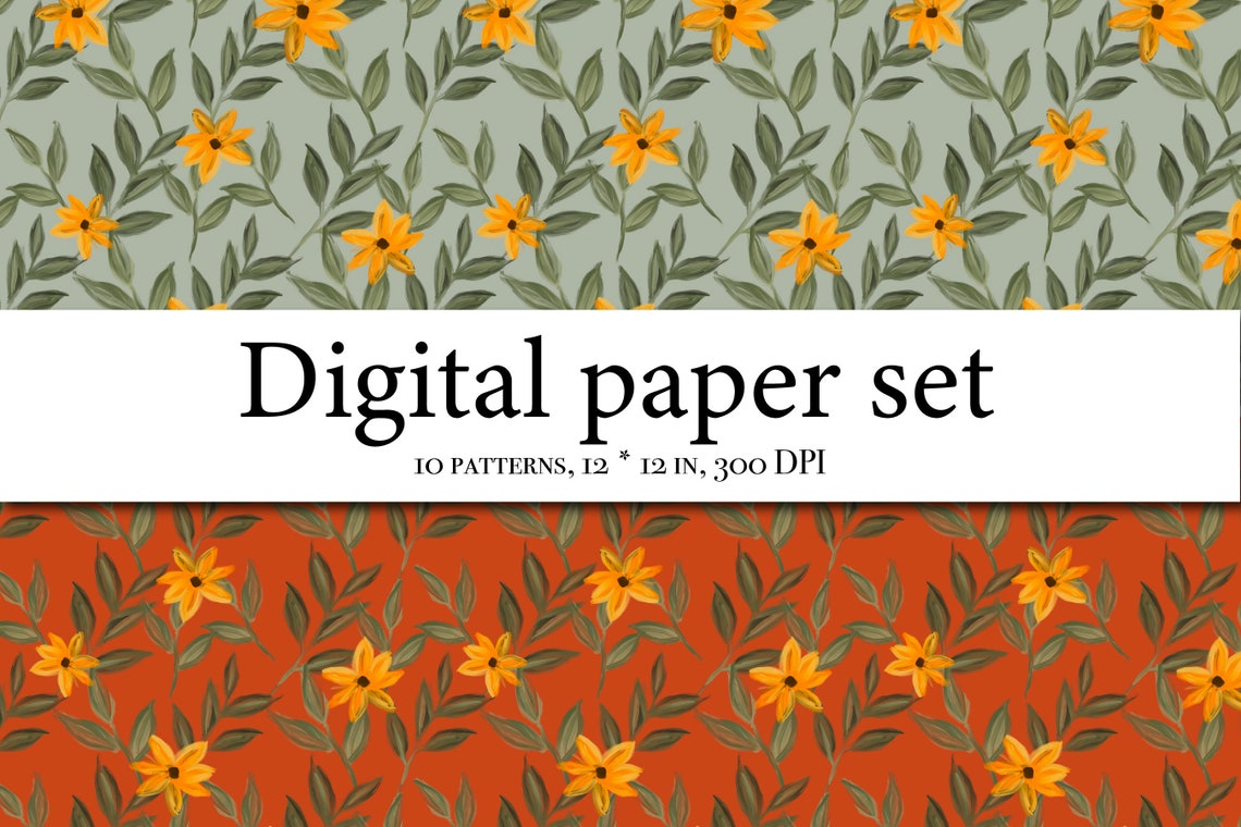 Pattern Clipart With Flowers Digital Paper Flowers Seamless Pattern ...