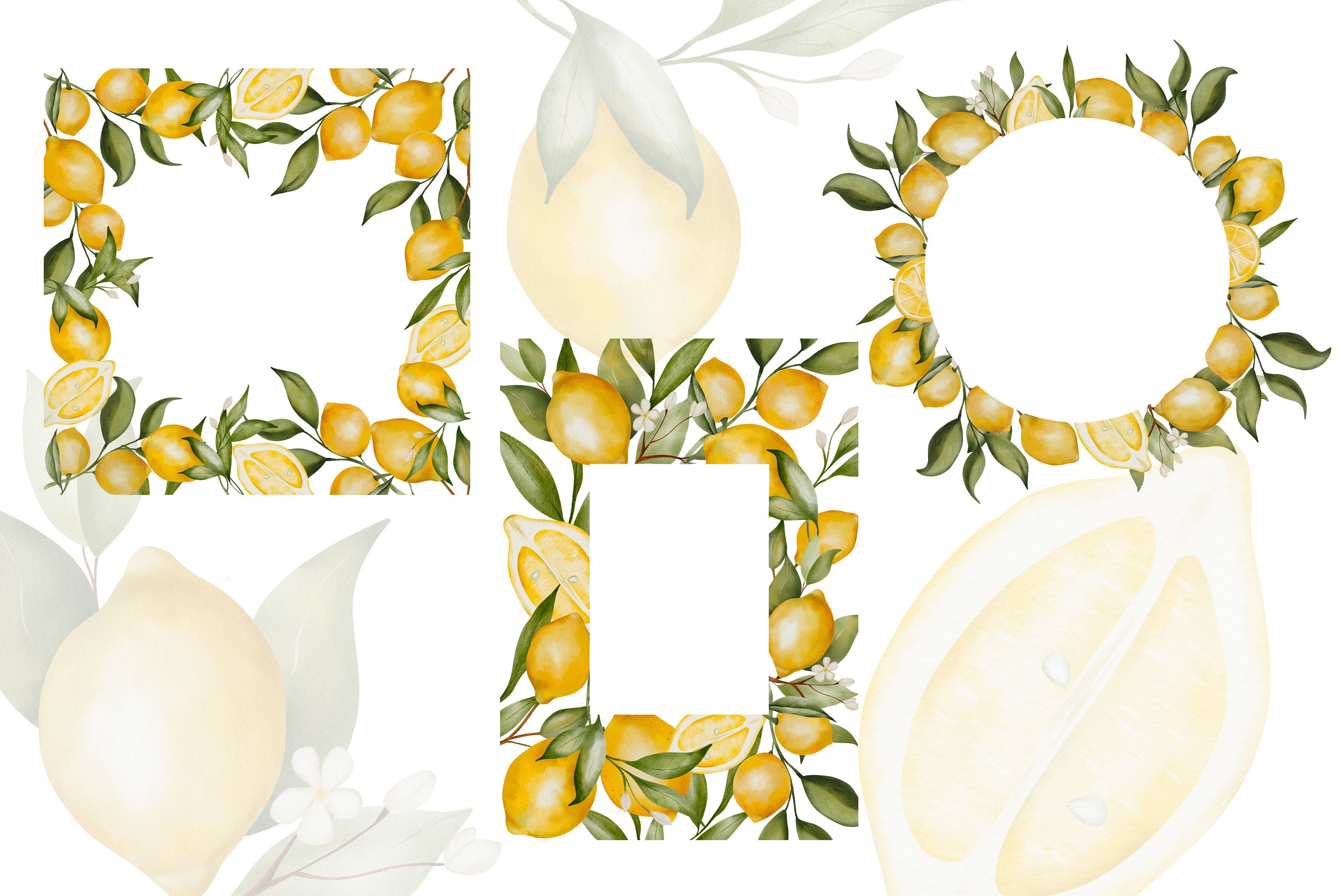 Lemon Frame Clipart-lemon Wreath-floral Frame Clipart Summer Clipart ...