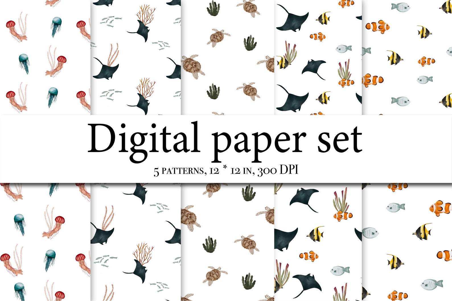 Underwater Digital Paper Seamless Digital Paper Ocean Digital Papers ...