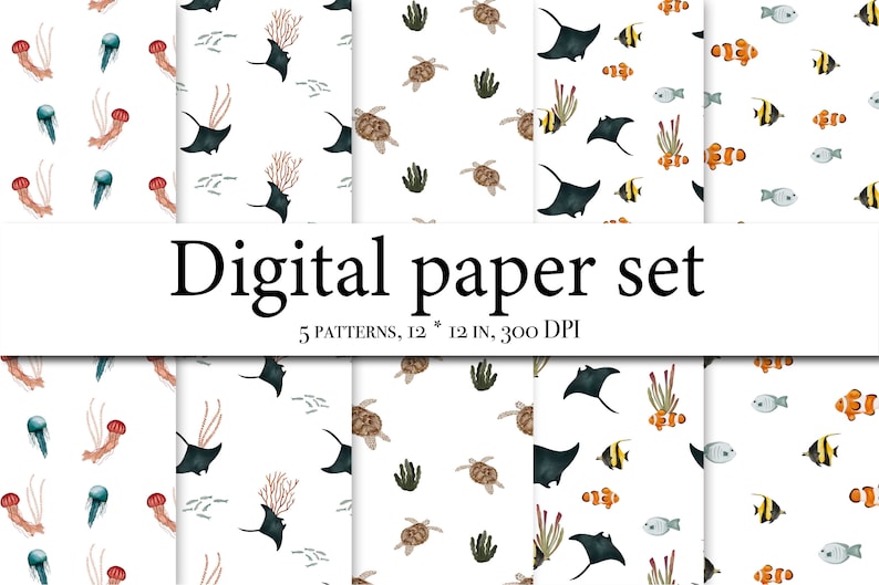 Underwater Digital Paper Seamless Digital Paper Ocean Digital Papers ...