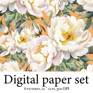 Watercolor Digital Paper Pack, Peonies Scrapbook, Peonies Seamless ...