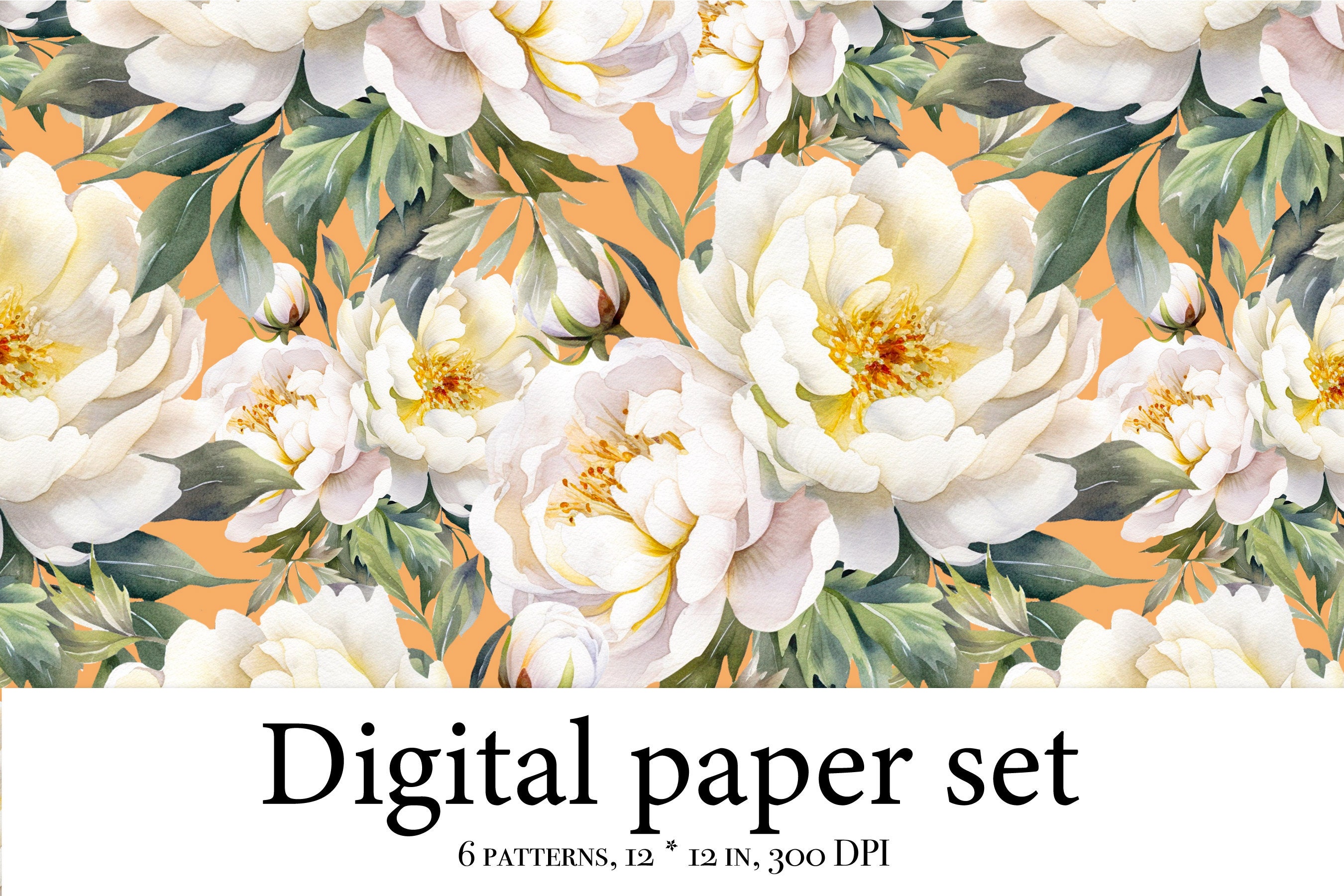 Watercolor Digital Paper Pack, Peonies Scrapbook, Peonies Seamless ...