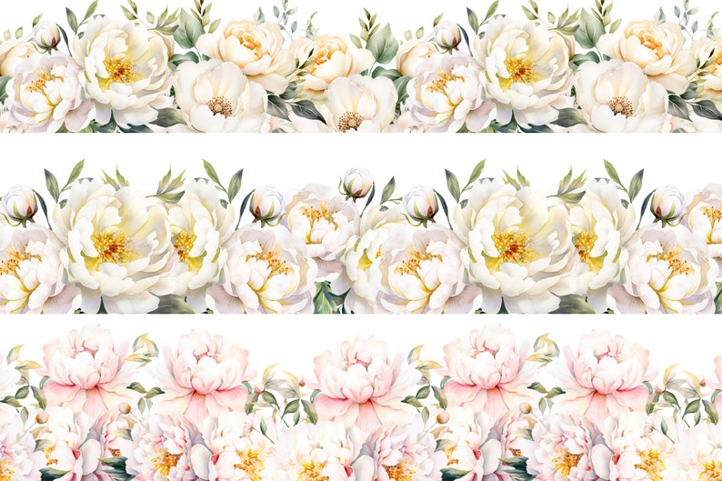 Watercolor Peony Floral Clipart - Wreath White Peony Flowers - Floral ...