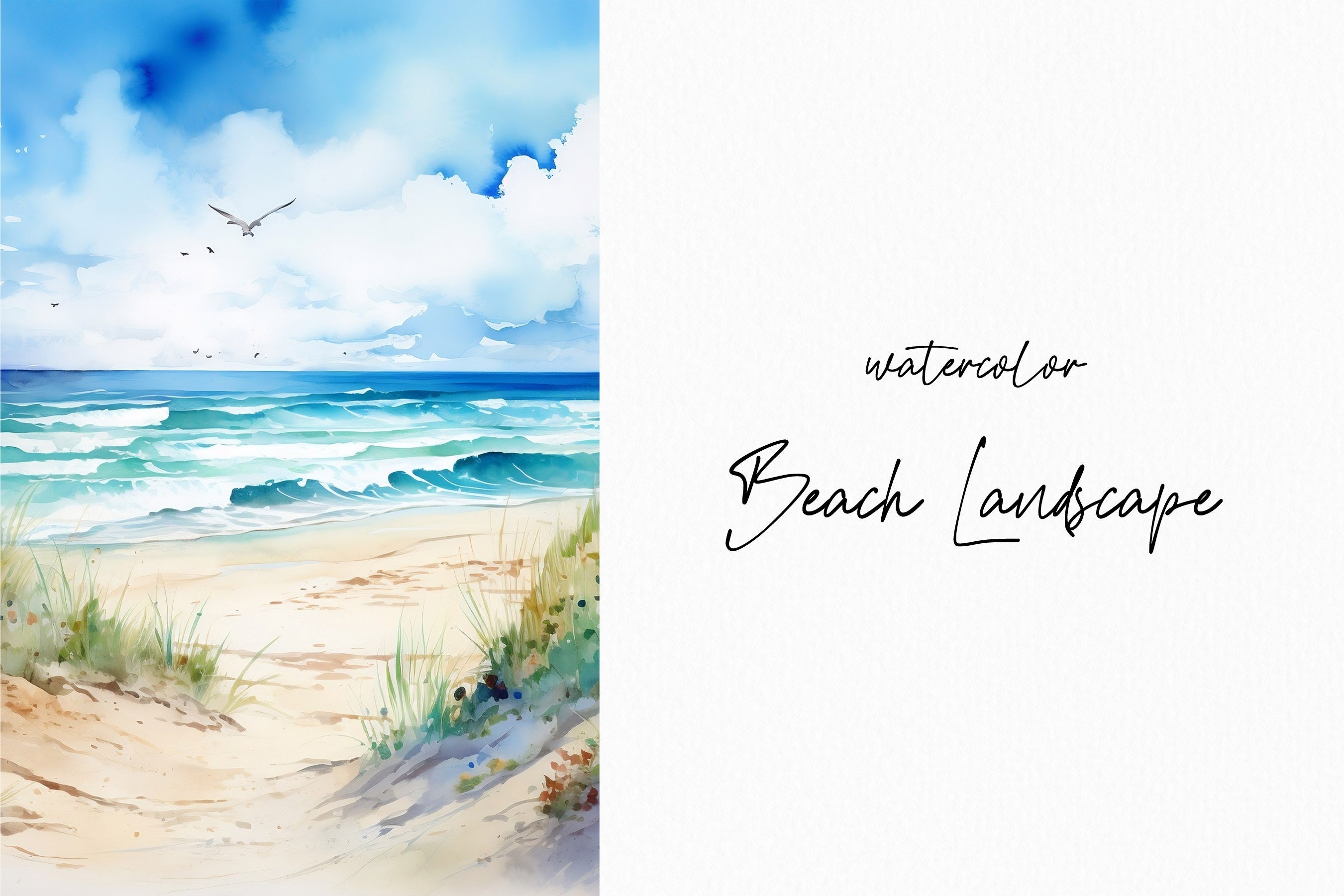 Watercolor Beach Clipart - Watercolor Nature Scenery Background - Beach ...