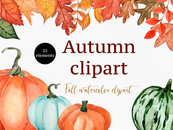 Watercolor Fall Clipart Autumn Clipart Pumpkin Watercolor - Etsy