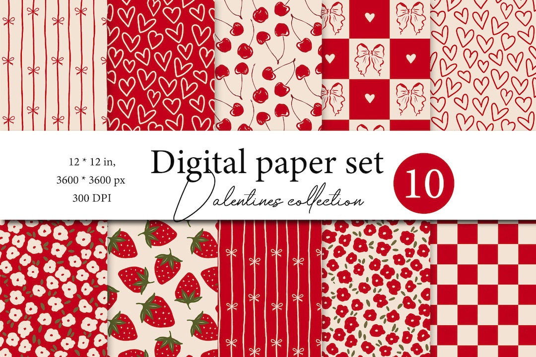 St. Valentine's Day Digital Scrapbooking, 10 Valentine Hearts Seamless ...