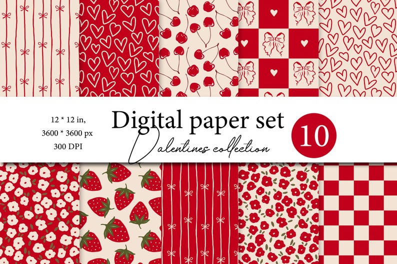 St. Valentine's Day Digital Scrapbooking, 10 Valentine Hearts Seamless ...