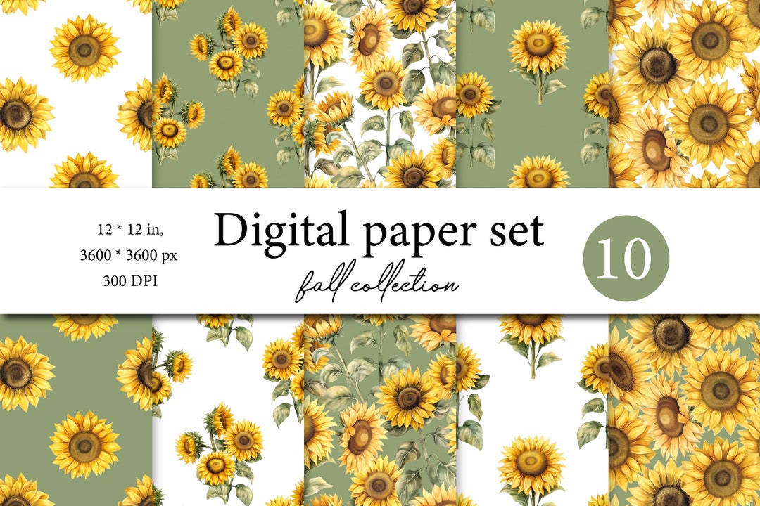 Boho Sunflower Digital Paper, Sunflower Seamless Pattern for Fabric ...
