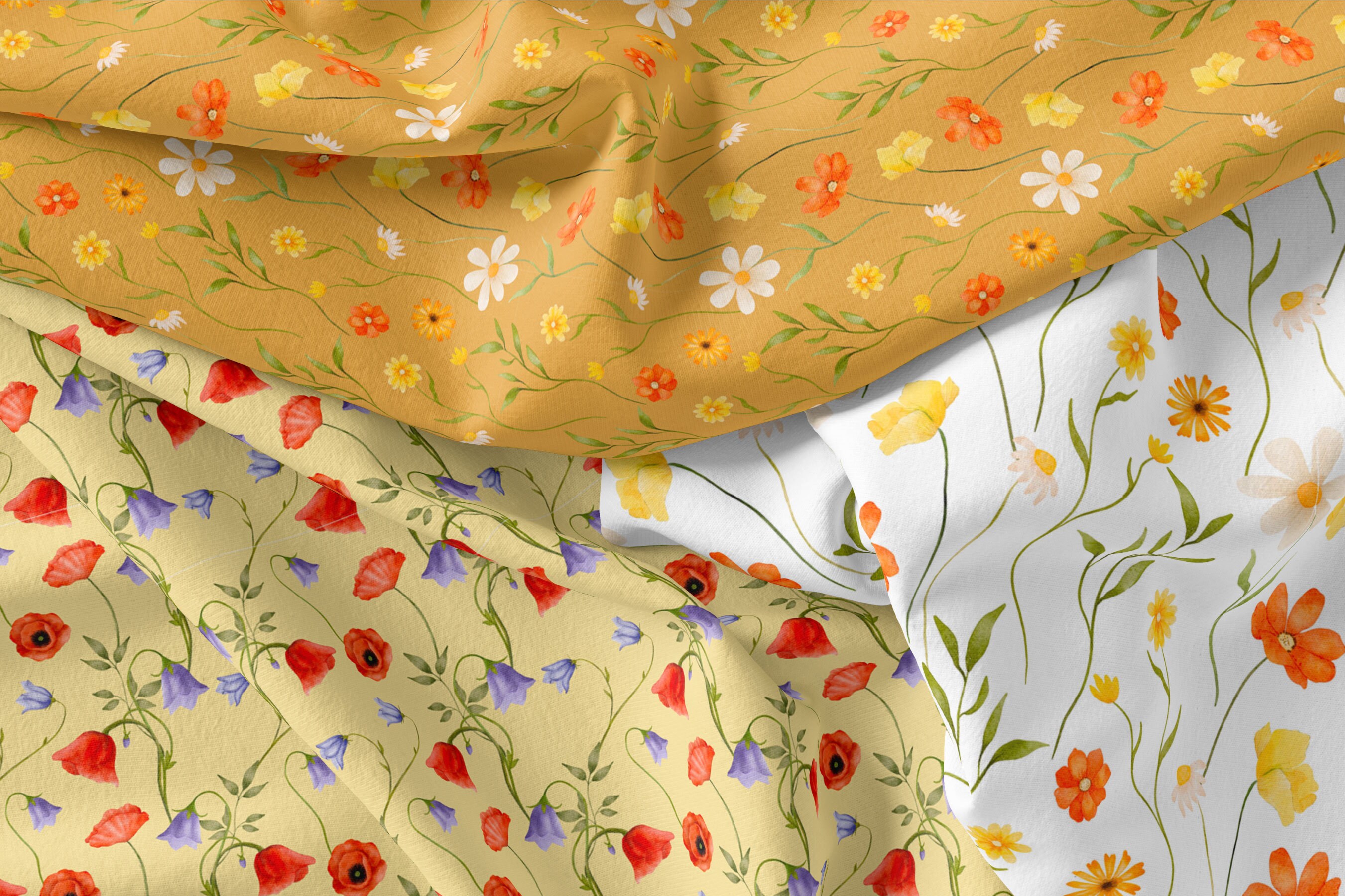 Wildflowers Aesthetics Digital Paper, Meadow Watercolor Flowers, Tiny ...