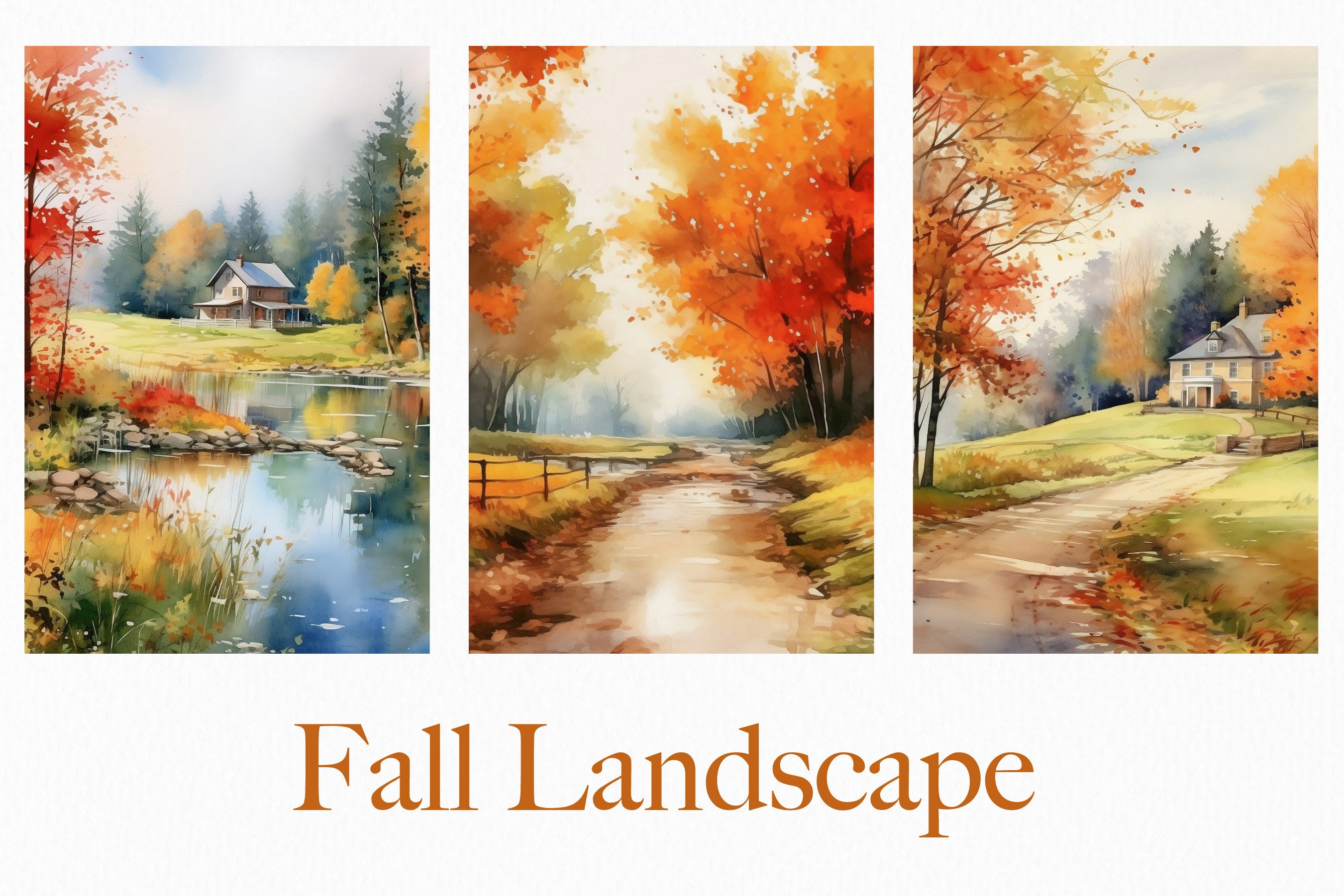 Watercolor Fall Clipart Watercolor Autumn Nature Scenery - Etsy