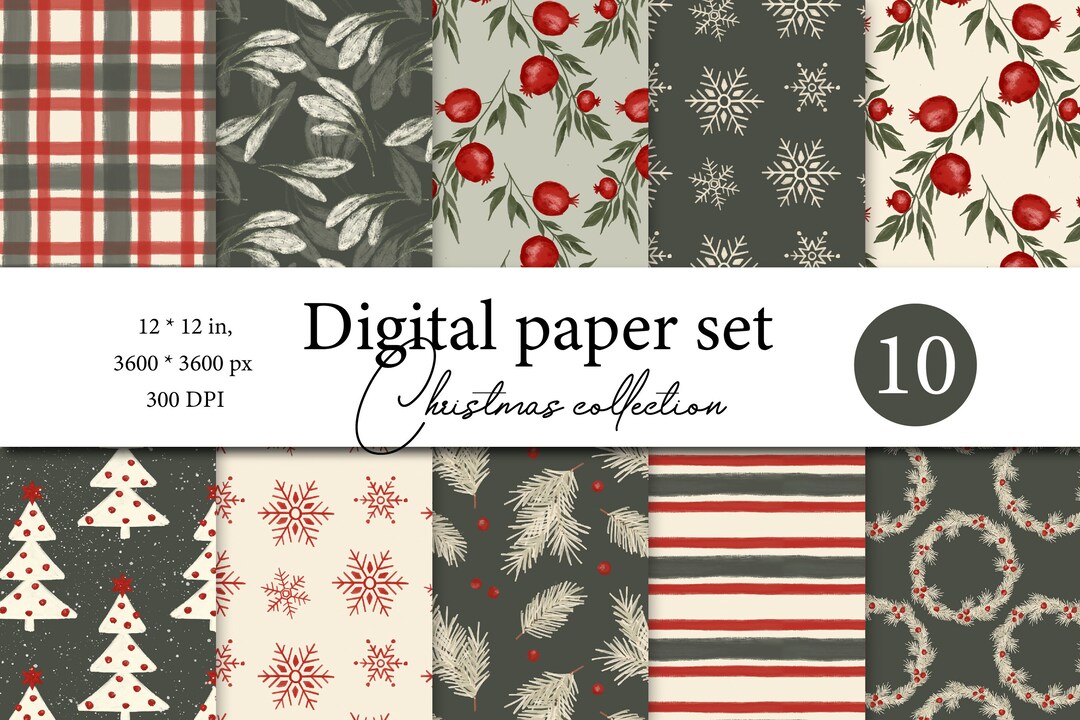 Christmas Digital Paper Set - Christmas Seamless Pattern - Holidays ...
