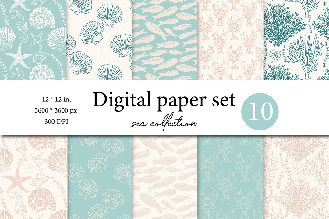Sea Digital Paper-underwater Ocean - Crab Digital Paper - Lighthouse ...