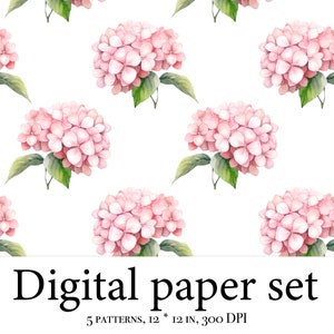 Watercolor Pink Digital Paper Pack, Hydrangea Scrapbook, Hydrangea ...