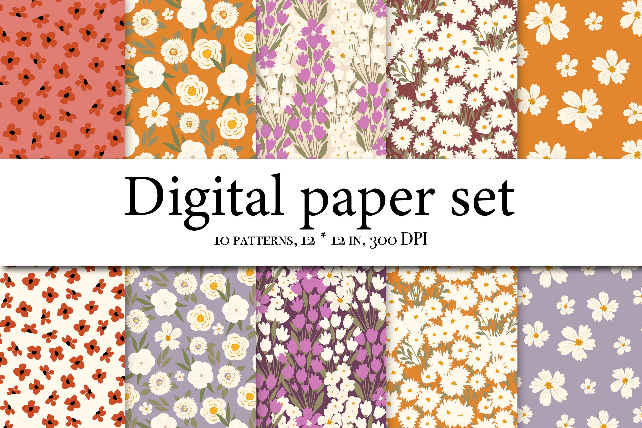 Purple Wildflowers Flowers Digital Paper, Abstract Flowers Digital ...