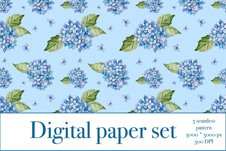 Watercolor Digital Paper Pack, Hydrangea Scrapbook, Hydrangea Seamless ...