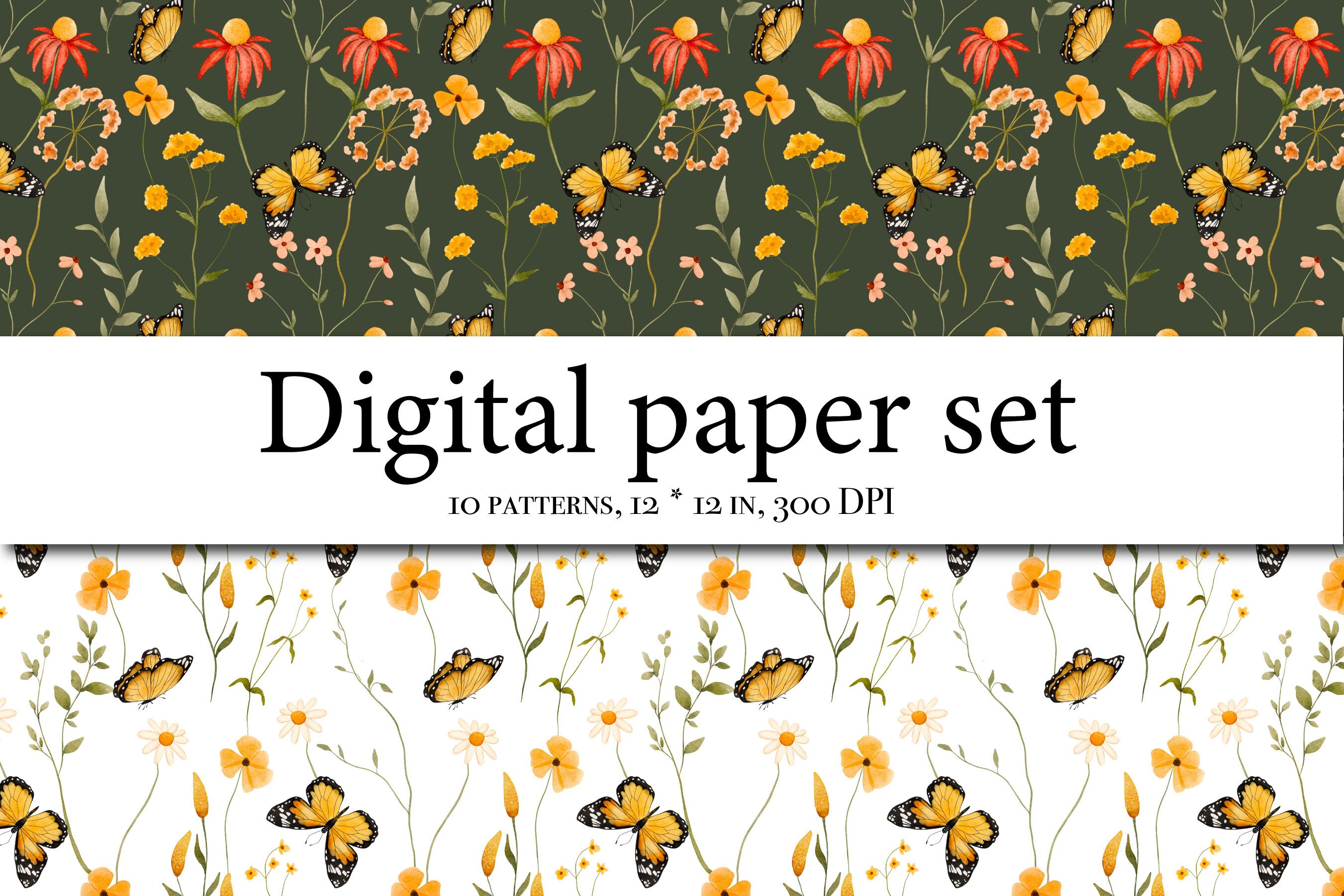 Wildflowers Aesthetics Digital Paper, Meadow Watercolor Flowers, Tiny ...
