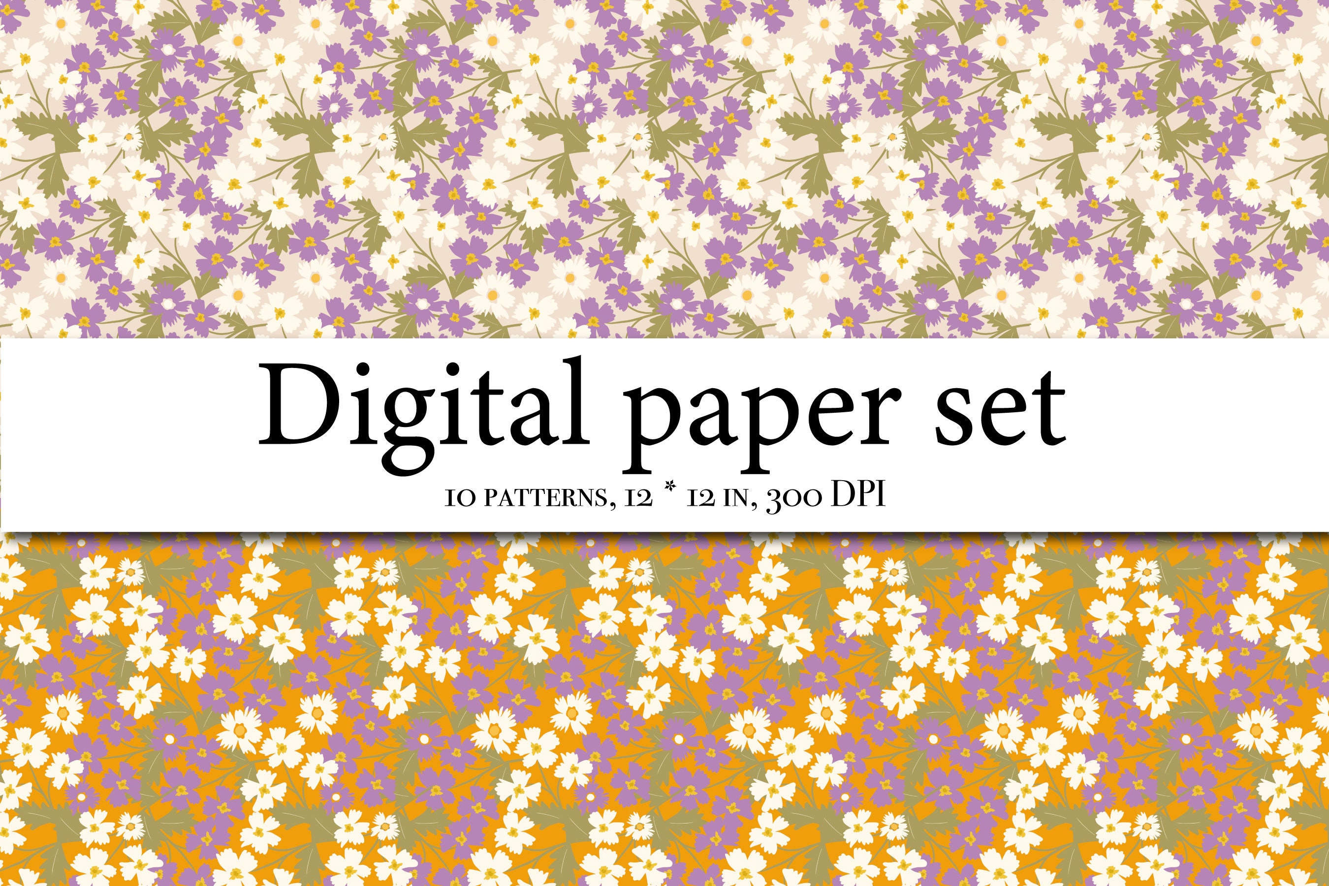 Pattern Clipart With Flowers Digital Paper Flowers Seamless Pattern ...