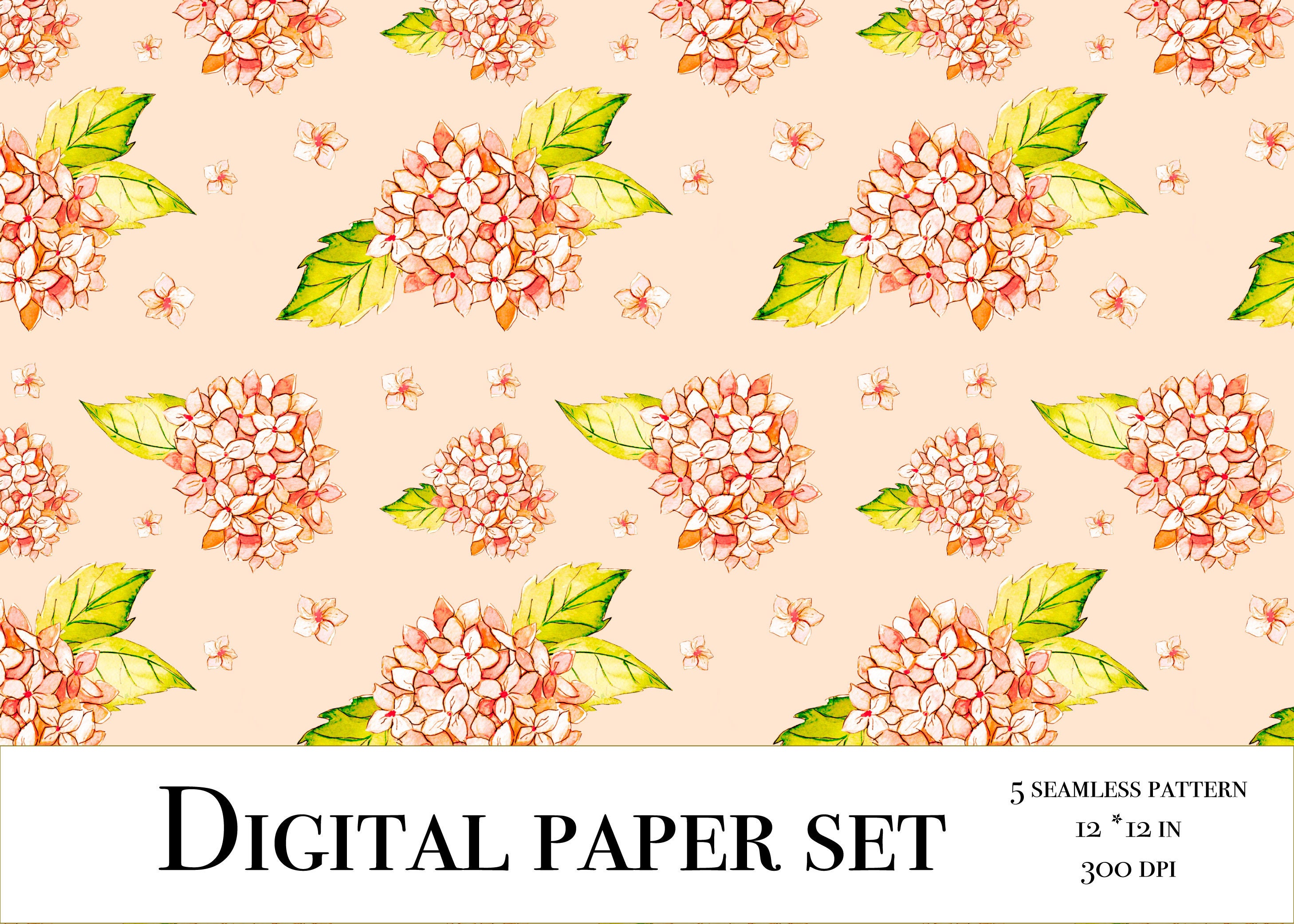 Watercolor Digital Paper Pack, Hydrangea Scrapbook, Hydrangea Seamless ...
