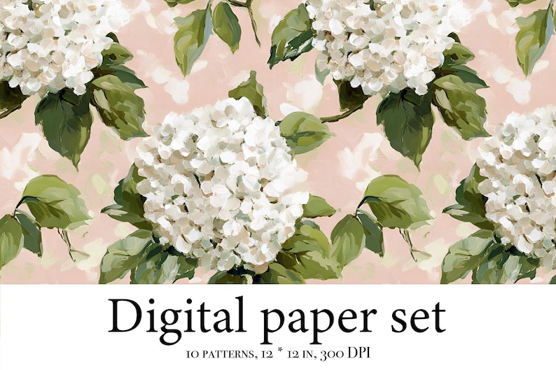 Hydrangea Seamless Floral Pattern Bundle – 5 Vintage Hand-painted ...