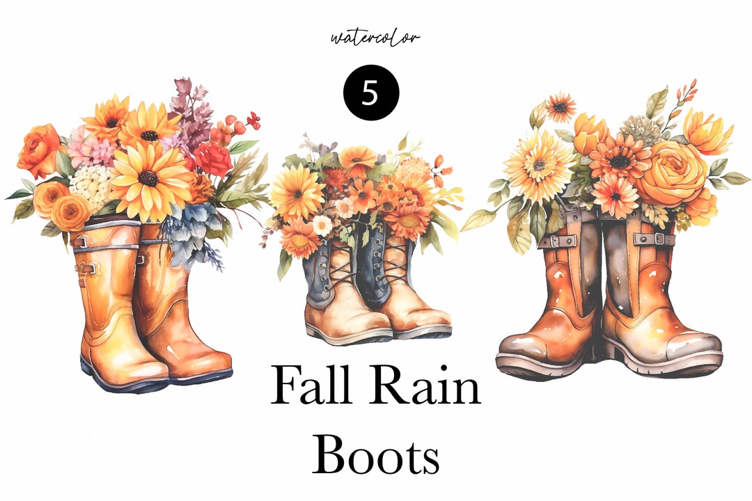Watercolor Fall Clipart - Watercolor Floral Rain Boots - Watercolor ...