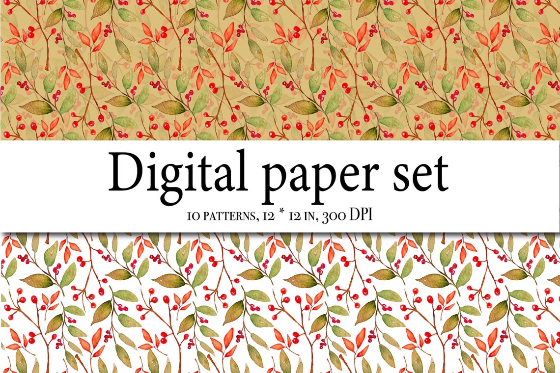 Watercolor Fall Leaves Digital Paper Autumn Pattern Rustic - Etsy