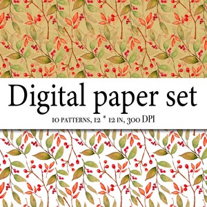 Watercolor Fall Leaves Digital Paper - Autumn Pattern - Rustic ...