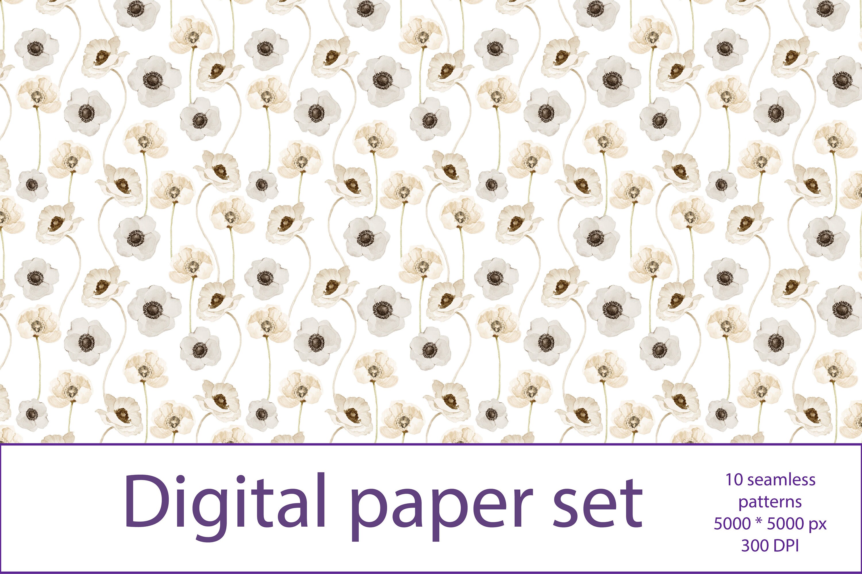 Patterns Clipart With Flowers Digital Paper Set Watercolor Flowers - Etsy