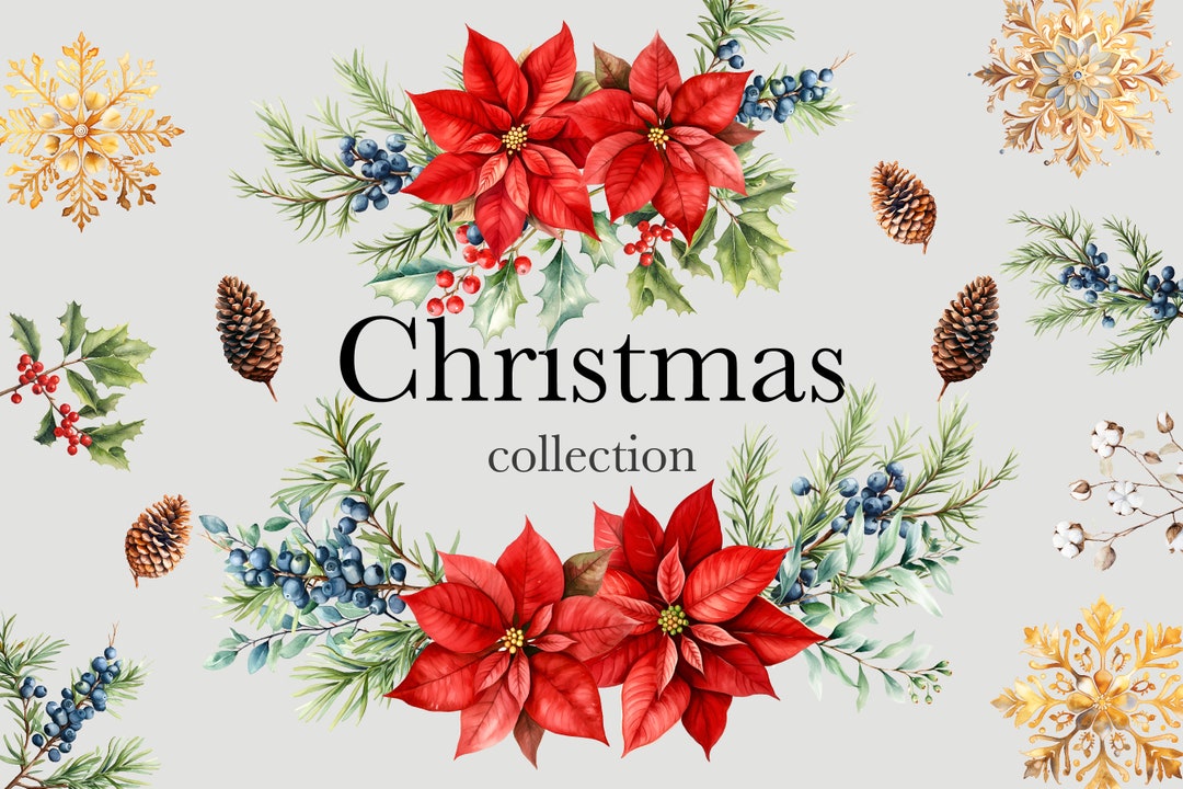 Watercolor Holly Christmas Clipart - Winter Decor Cozy - Clipart ...