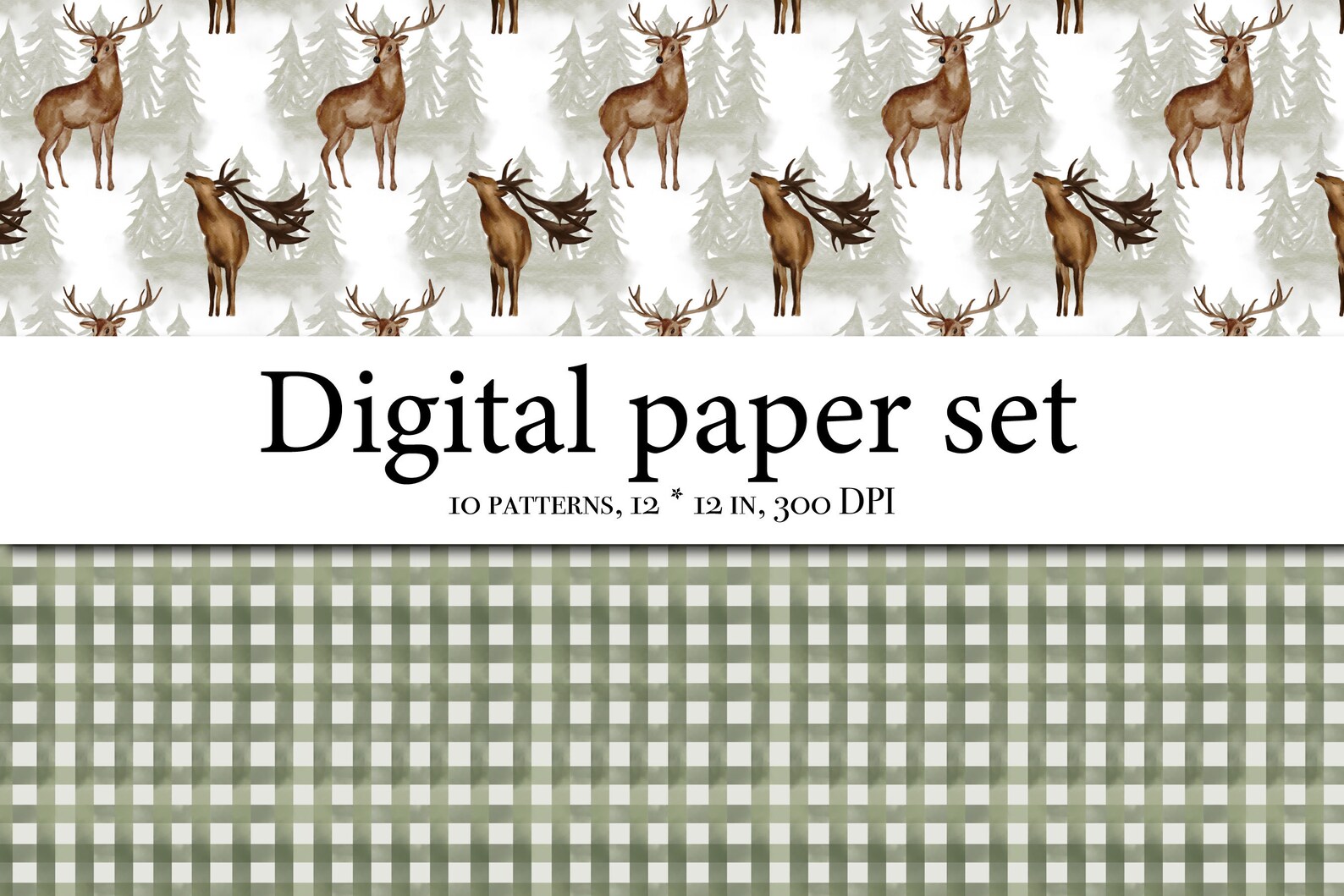 Watercolor Forest Digital Paper Set Forest Landscape Paper Seamless ...