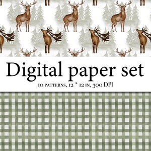 Watercolor Forest Digital Paper Set - Forest Landscape Paper - Seamless ...